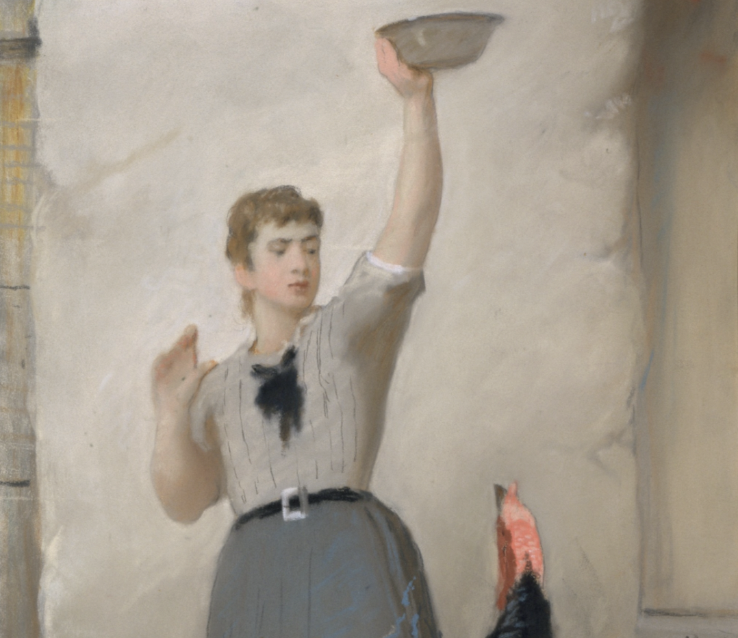 Feeding the Turkey by Eastman Johnson - Pastel Today